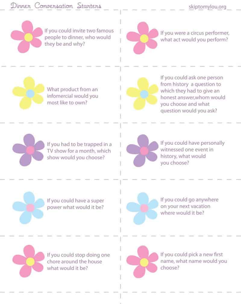 Printable Dinner Conversation Starters Skip To My Lou
