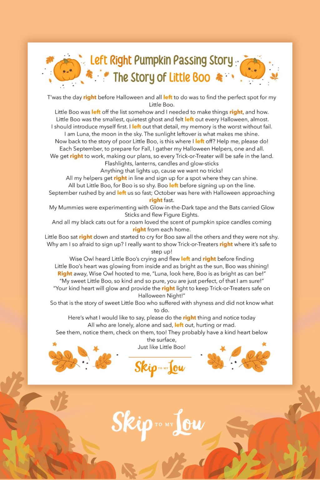 Left Right Pumpkin Passing Game | Skip To My Lou