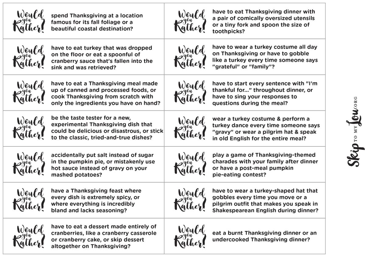 Thanksgiving Would You Rather | Skip To My Lou