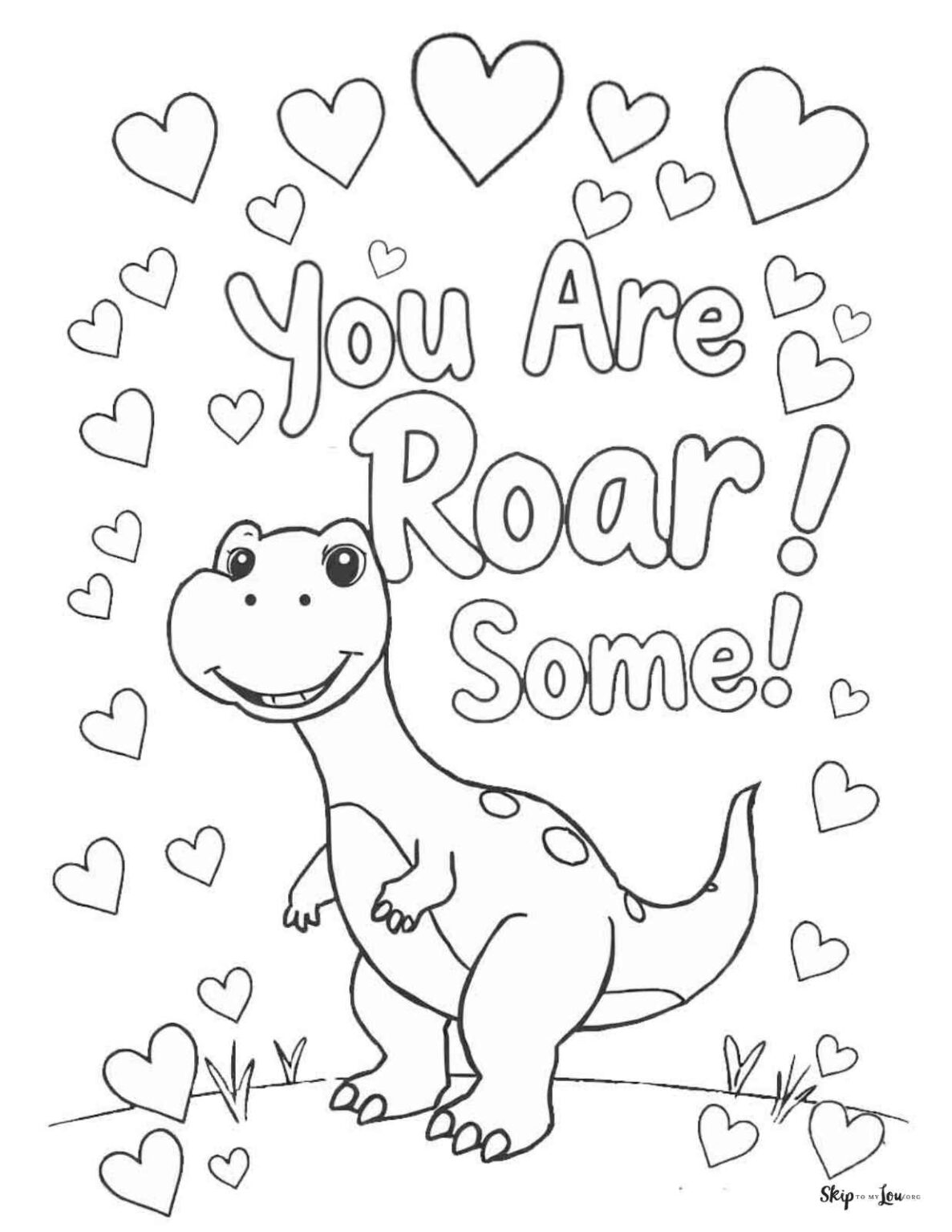 Dinosaur Valentines Coloring Pages | Skip To My Lou
