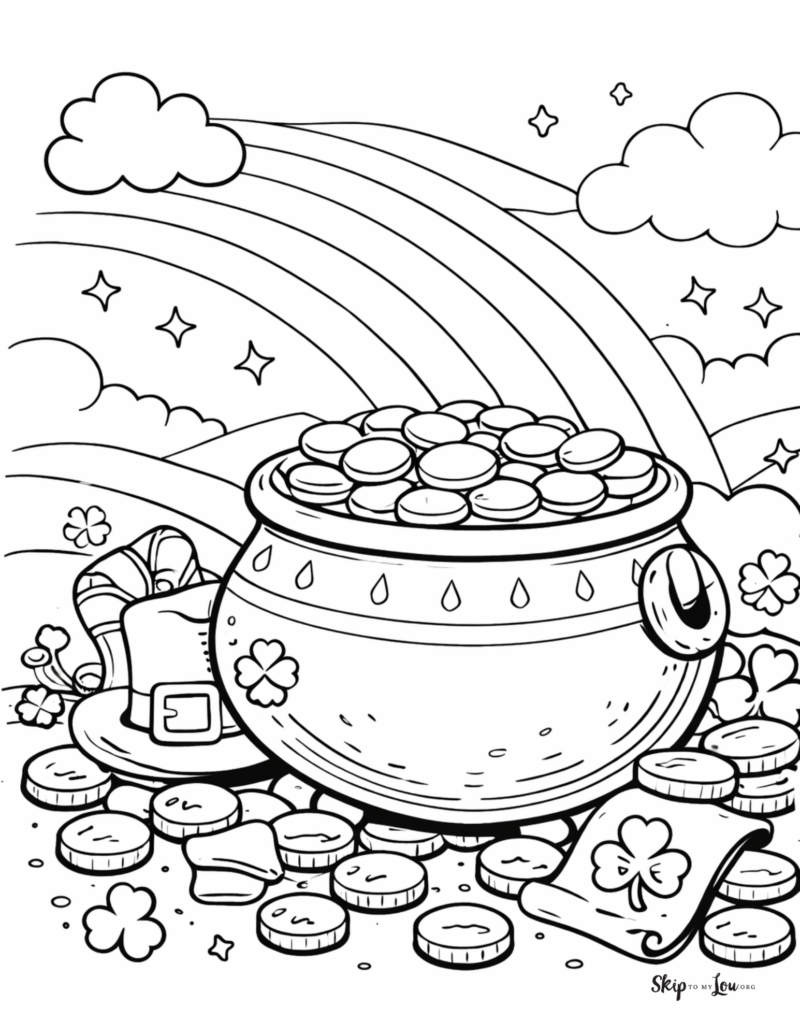Pot of Gold Coloring Pages: Free Printable St Patrick’s Day Coloring Pages